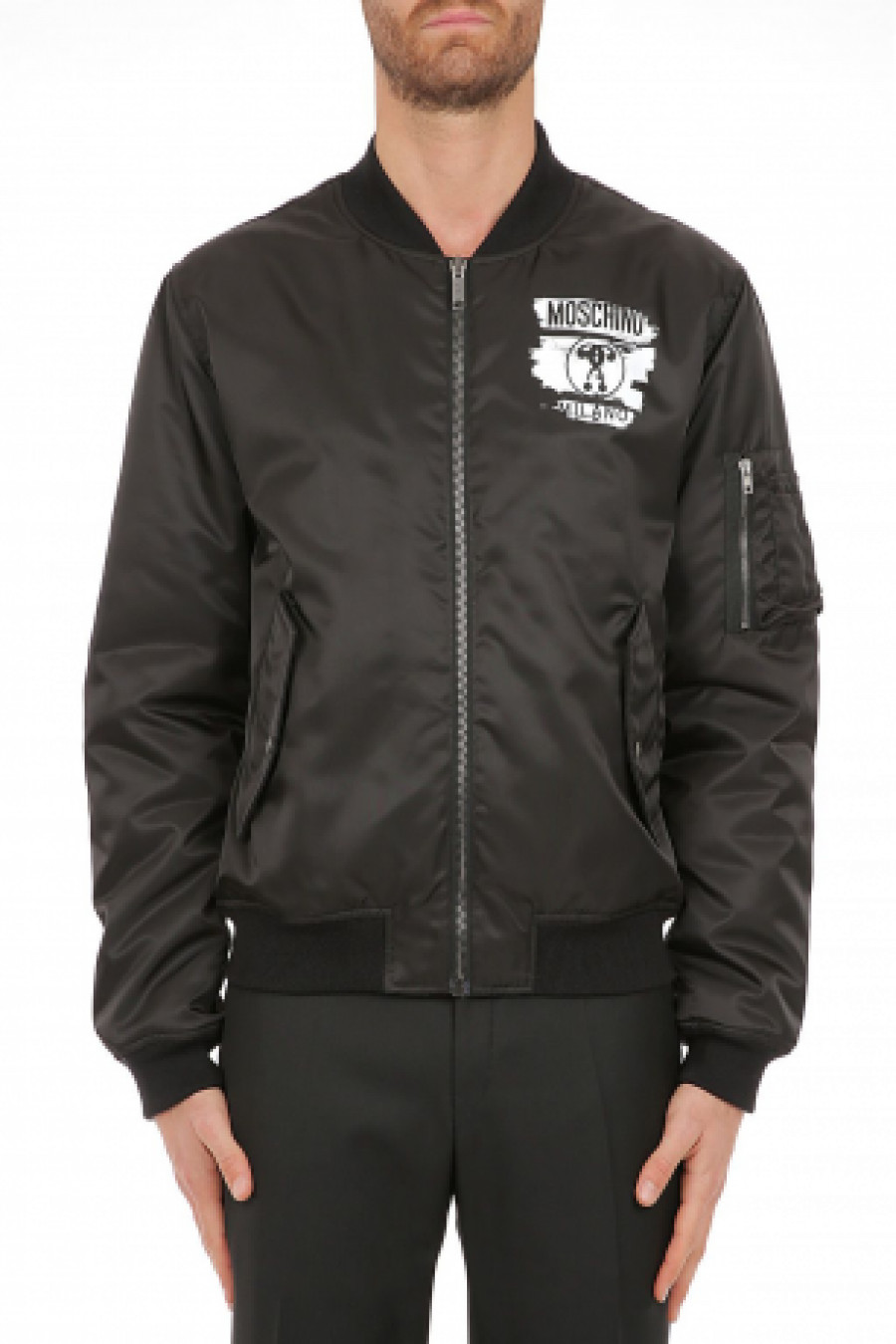Moschino Double Question Mark Man's Black Bomber Jacket